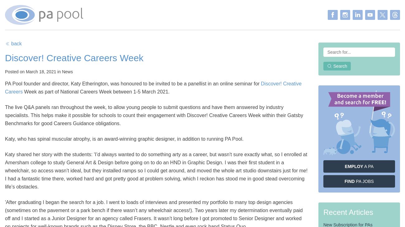 PA Pool - Discover! Creative Careers Week