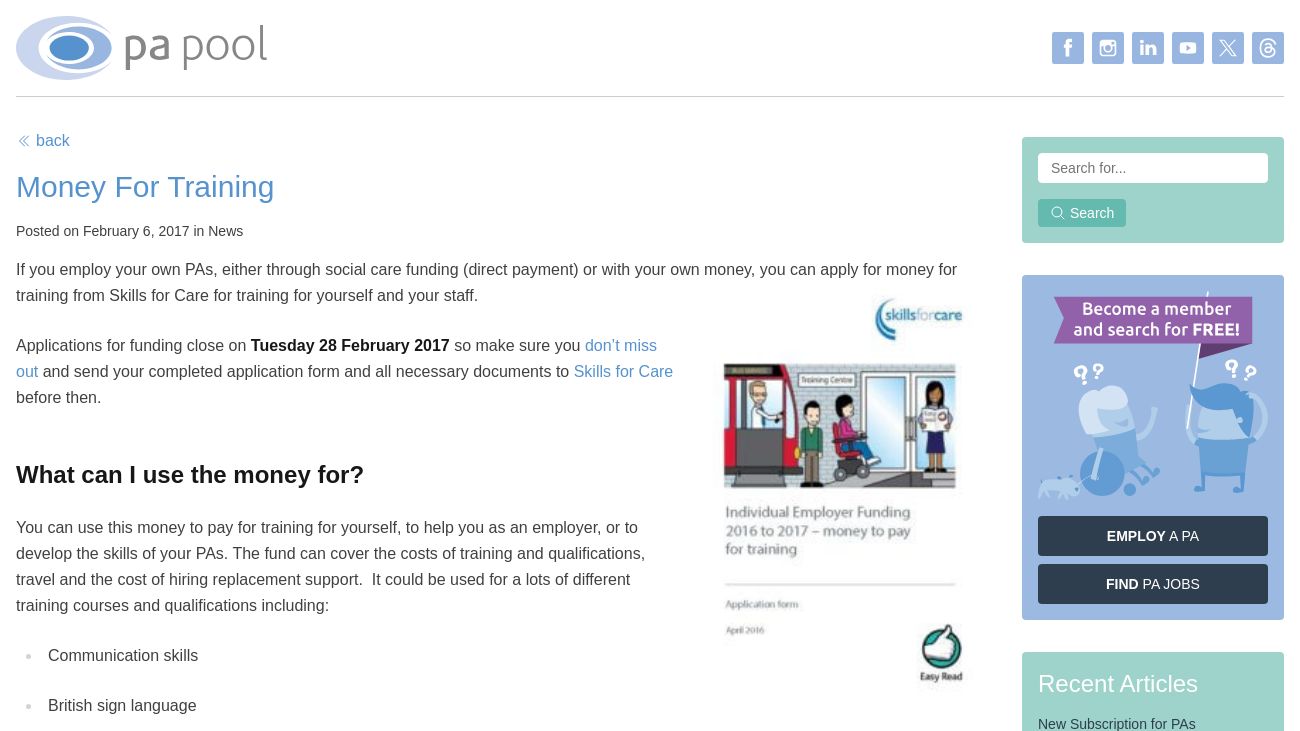 PA Pool - Money For Training