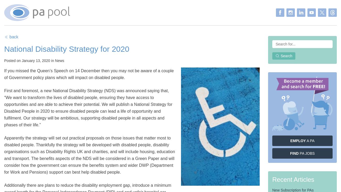 PA Pool - National Disability Strategy for 2020