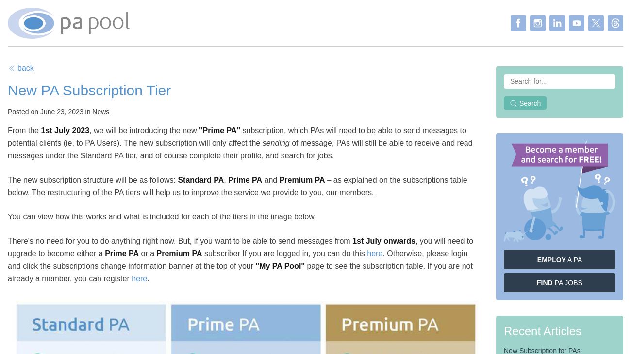 PA Pool - New PA Subscription Tier