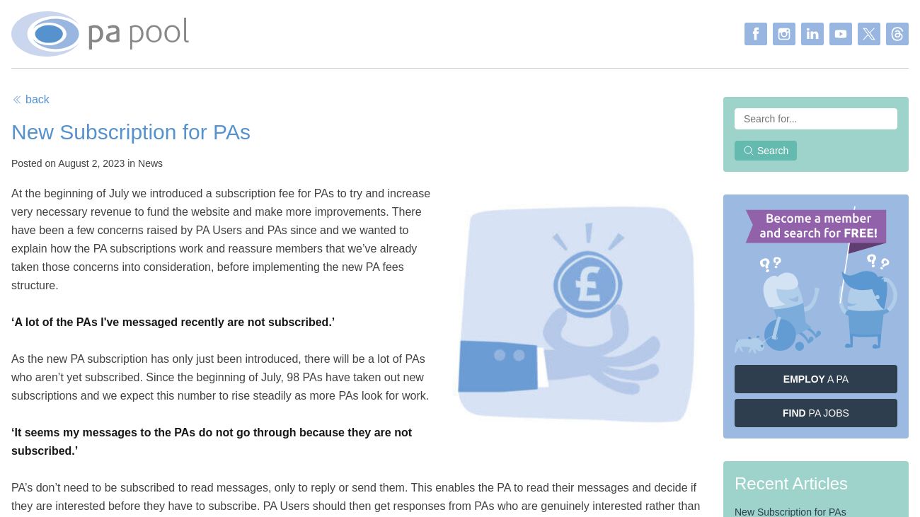 PA Pool - New Subscription for PAs
