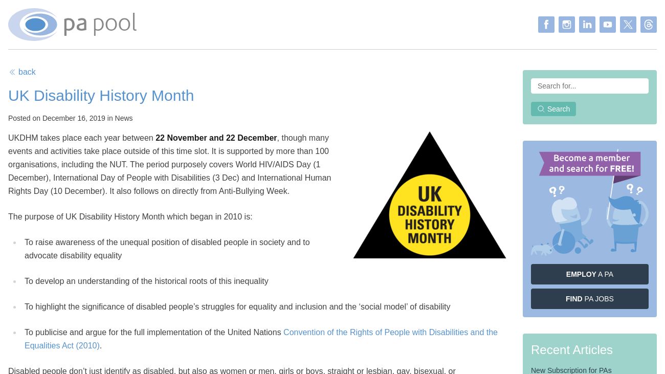 PA Pool - UK Disability History Month