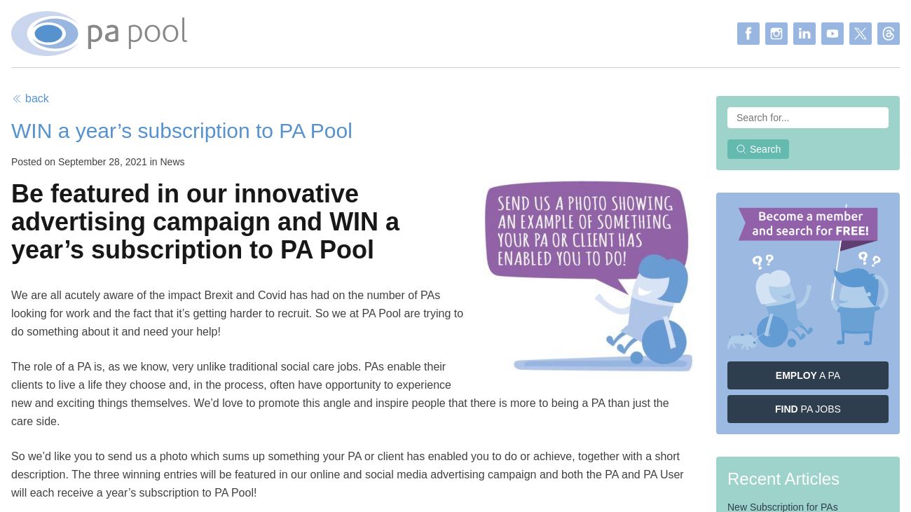 PA Pool - WIN a year’s subscription to PA Pool